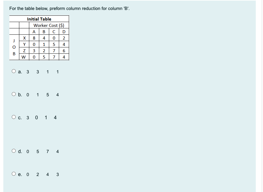 Solved For the table below, preform column reduction for | Chegg.com