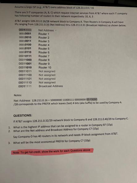Solved Assume a large ISP (e-g.. AT&T owns address block of | Chegg.com