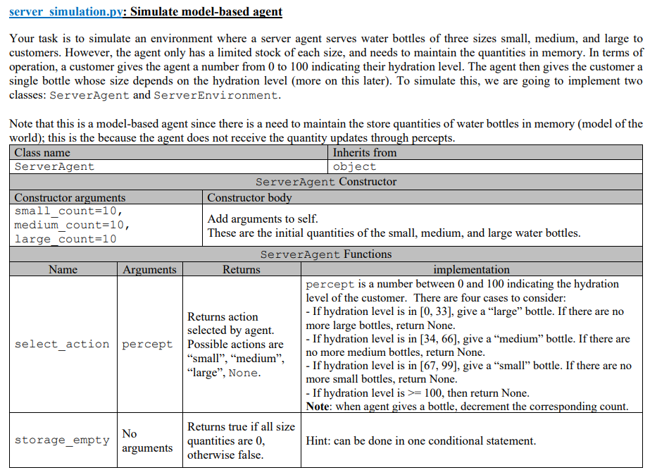 Solved server simulation.py: Simulate model-based agent Your | Chegg.com