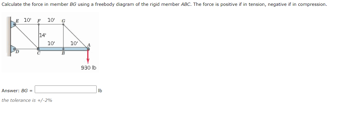 Solved Calculate the force in member BG using a freebody | Chegg.com