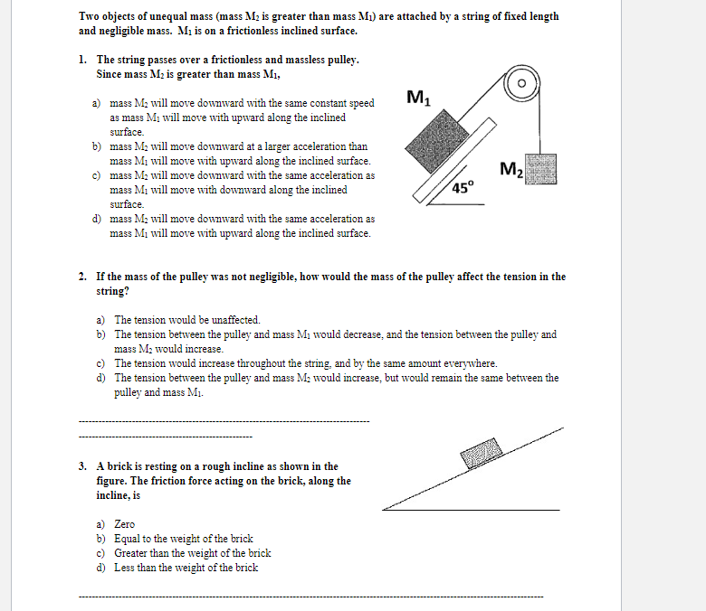 Solved Two objects of unequal mass (mass M2 is greater than | Chegg.com