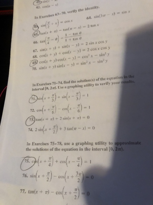Solved sint. 42. cosu- In Exercises 63-70, verily the | Chegg.com