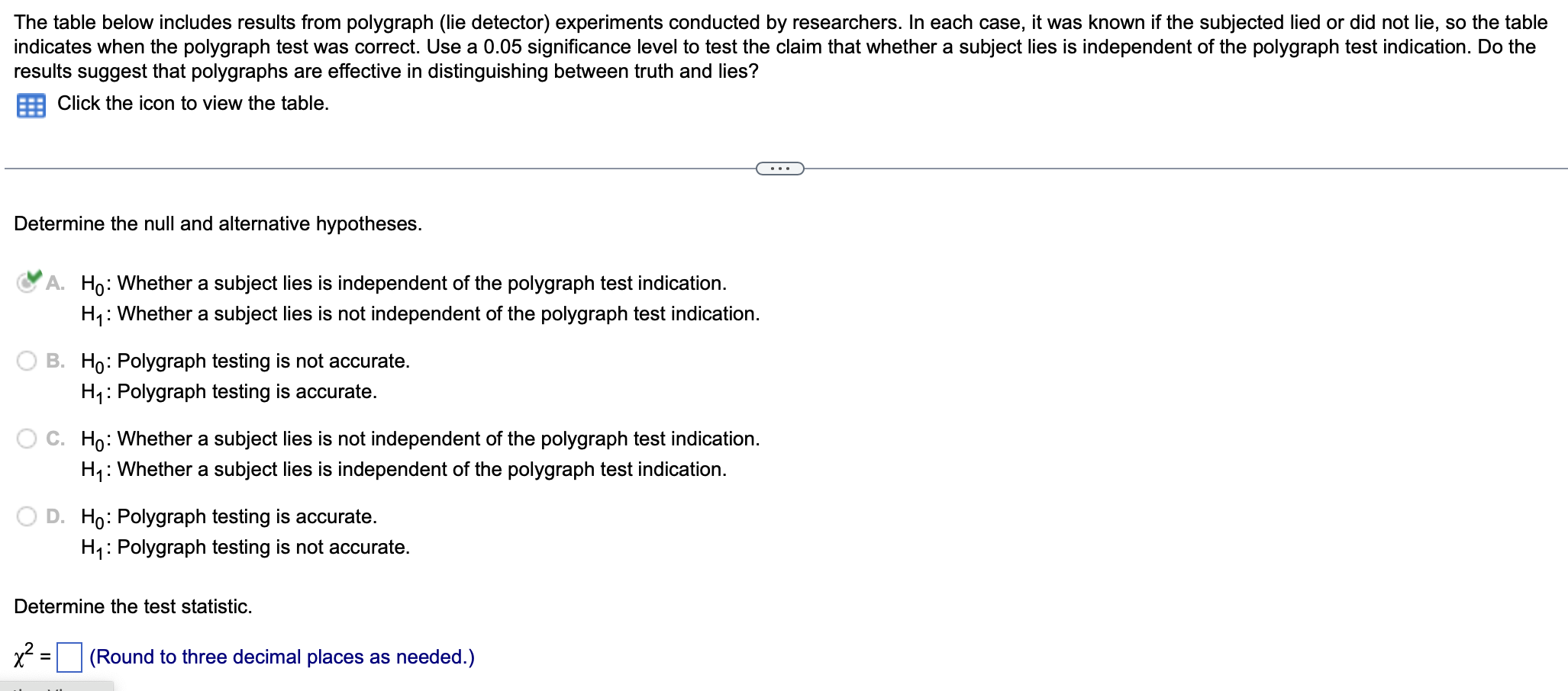 Solved The table below includes results from polygraph (lie | Chegg.com