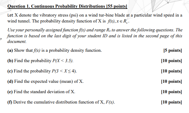 Solved Question 1. Continuous Probability Distributions (55 | Chegg.com