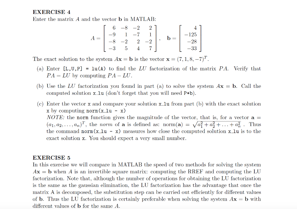 MAT 343 Laboratory 3 The LU Factorization In this | Chegg.com
