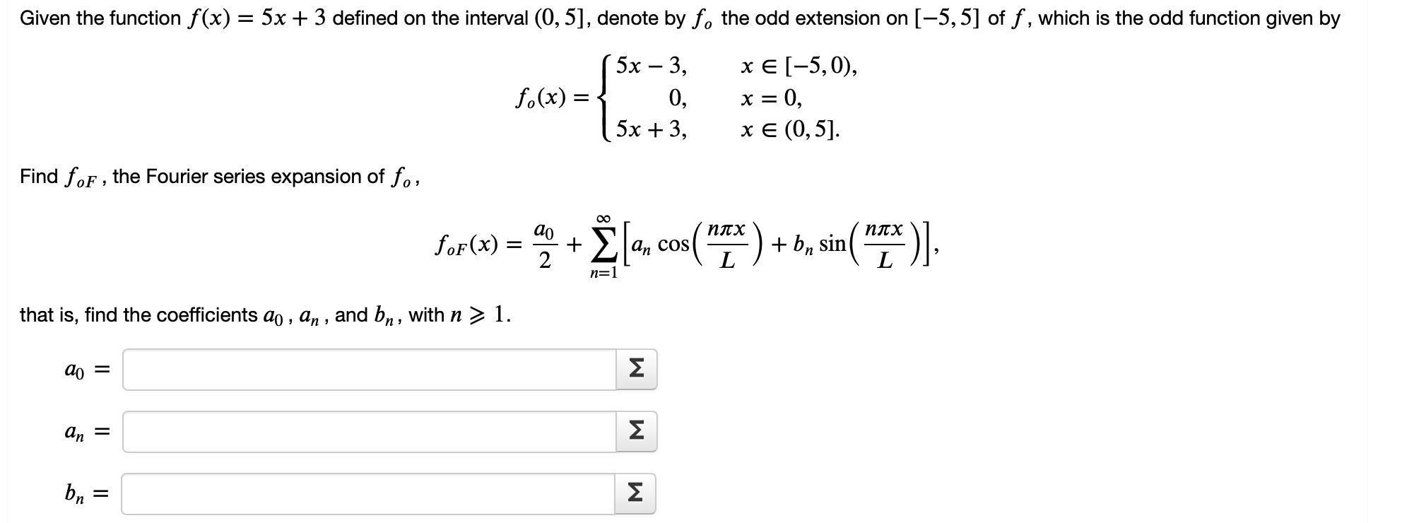 Solved Given the function f(x)=5x+3 defined on the interval | Chegg.com