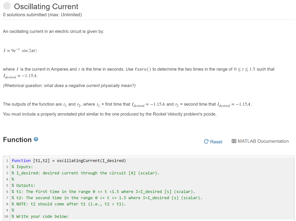 Oscillating Current O solutions submitted (max: | Chegg.com