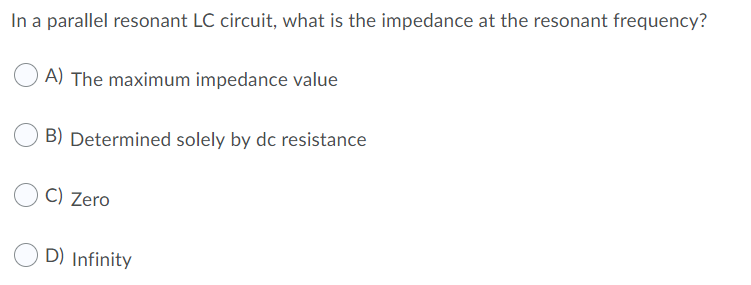 Solved In a parallel resonant LC circuit, what is the | Chegg.com