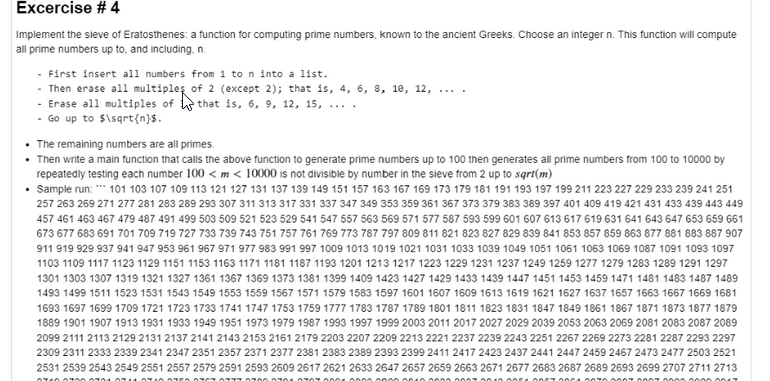Solved Excercise #4 Implement the sieve of Eratosthenes: a | Chegg.com
