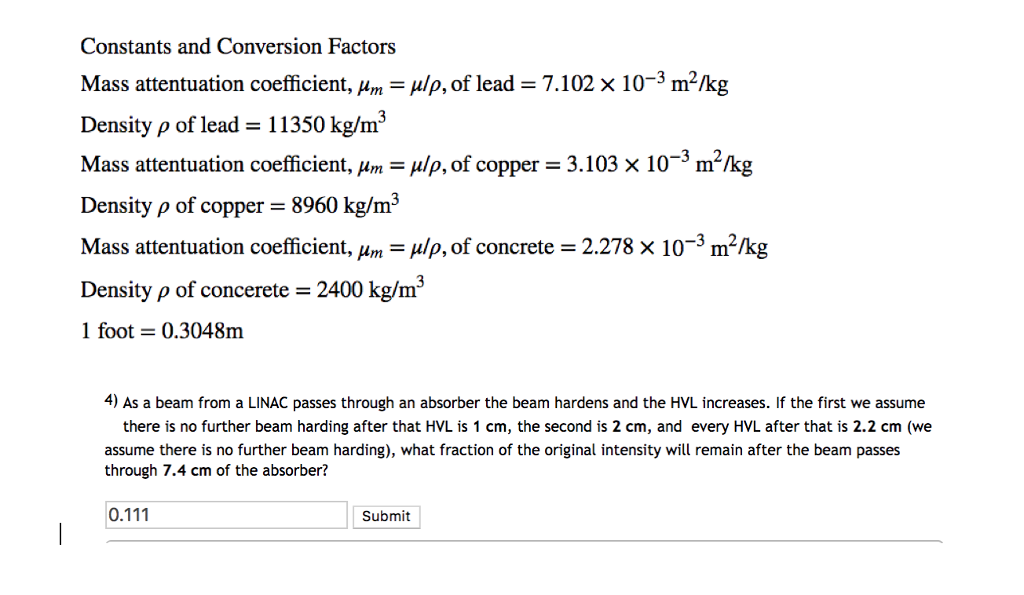 Solved Constants and Conversion Factors Mass attentuation | Chegg.com