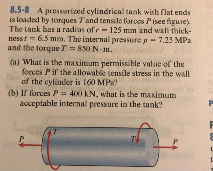 Solved 8.5-8 A pressurized cylindrical tank with flat ends | Chegg.com