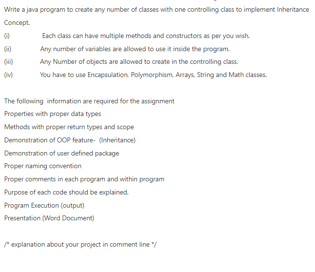 Solved Write a java program to create any number of classes | Chegg.com