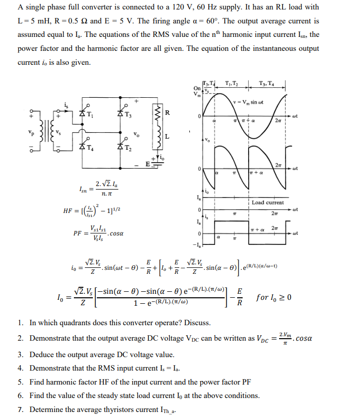 Solved A single phase full converter is connected to a | Chegg.com