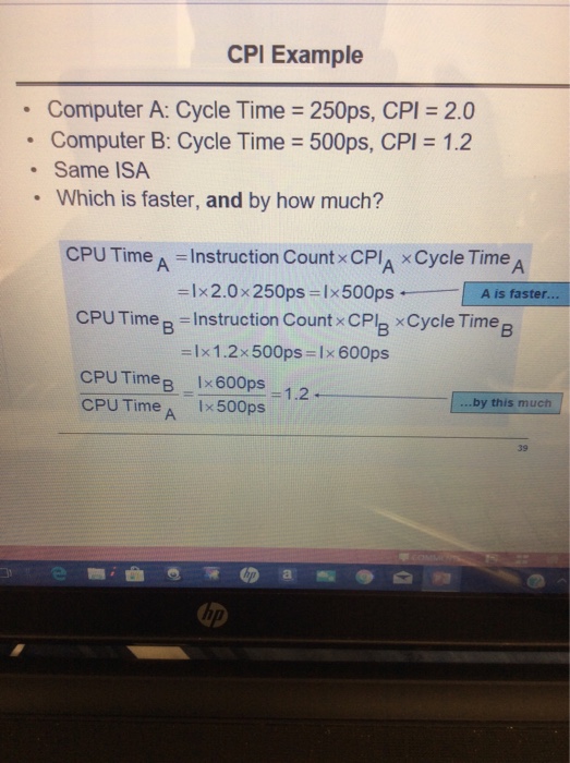 Solved CPI Example " Computer A: Cycle Time-250ps, CPI = 2.0 | Chegg.com