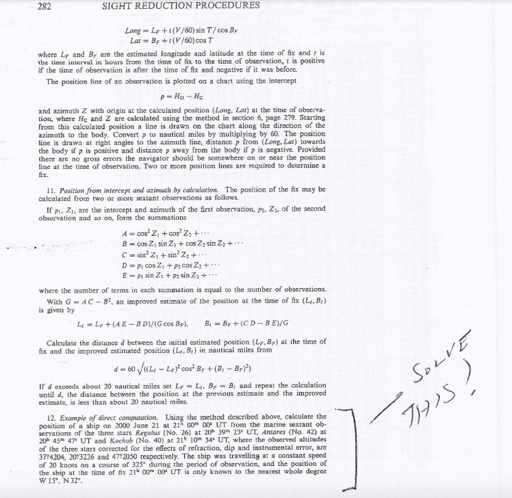 SIGHT REDUCTION PROCEDURES METHODS AND FORMULAE FOR | Chegg.com
