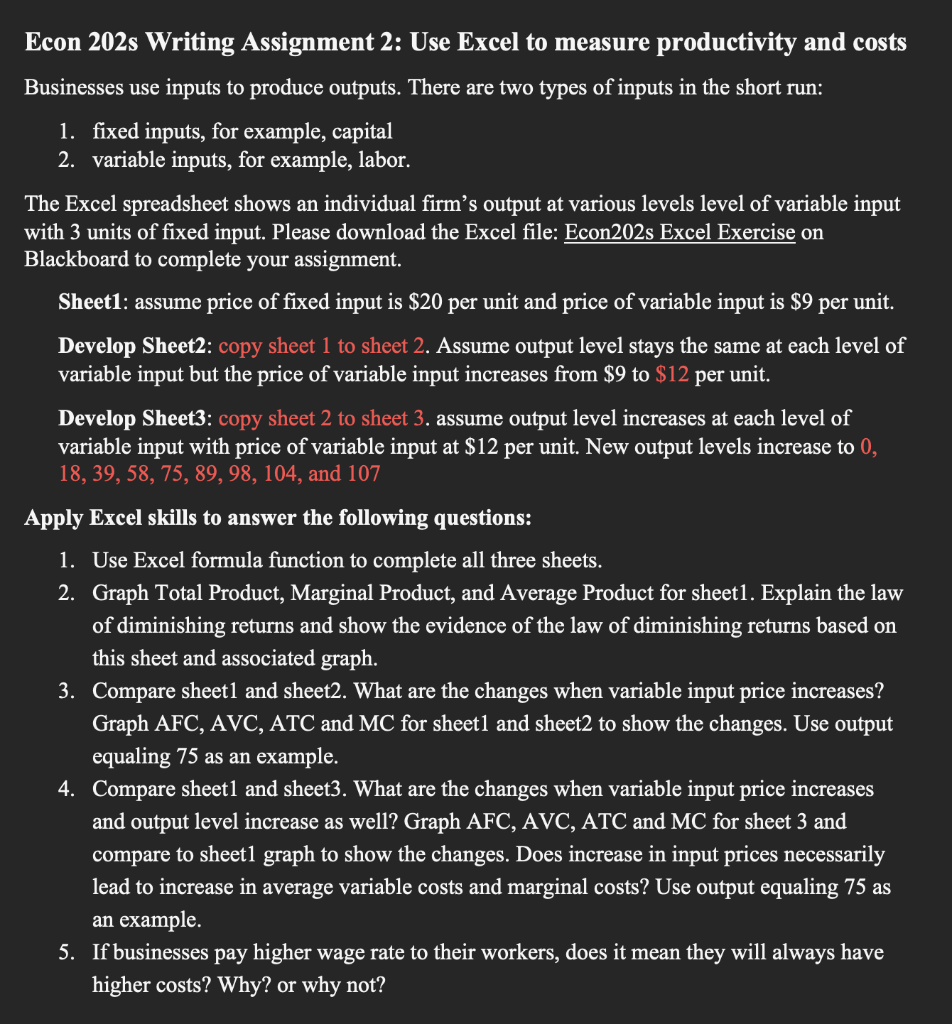 Solved Econ 202s Writing Assignment 2: Use Excel to measure | Chegg.com