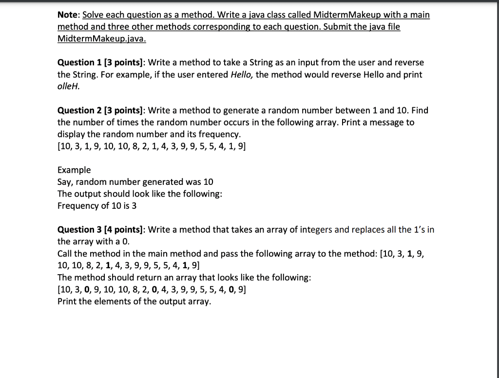 Solved Note: Solve each question as a method. Write a java | Chegg.com