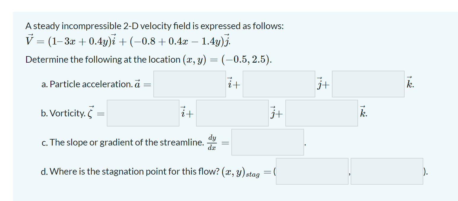 Solved A steady incompressible 2-D velocity field is | Chegg.com
