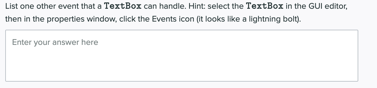 Solved List one other event that a TextBox can handle. Hint: | Chegg.com