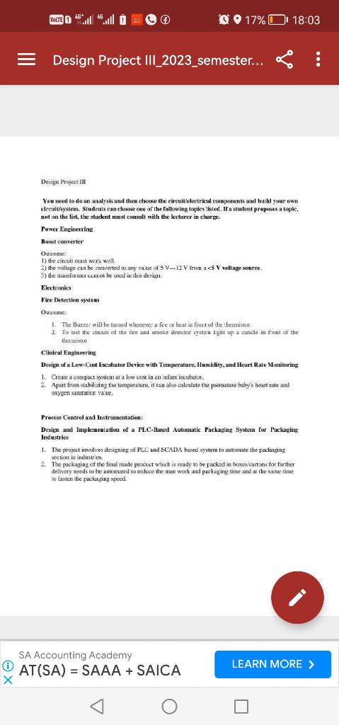 Design Proget III You need to do an analysis and thee | Chegg.com