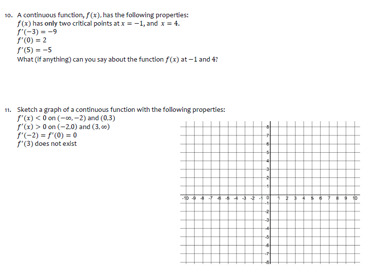 Solved 10. A continuous function, f(x), has the following | Chegg.com