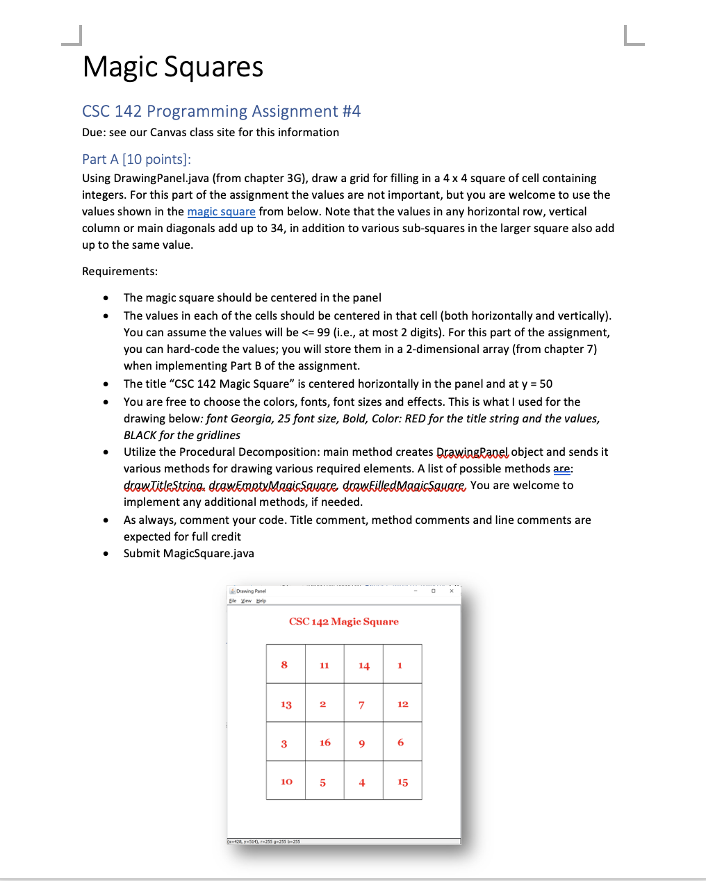 L Magic Squares CSC 142 Programming Assignment #4 | Chegg.com