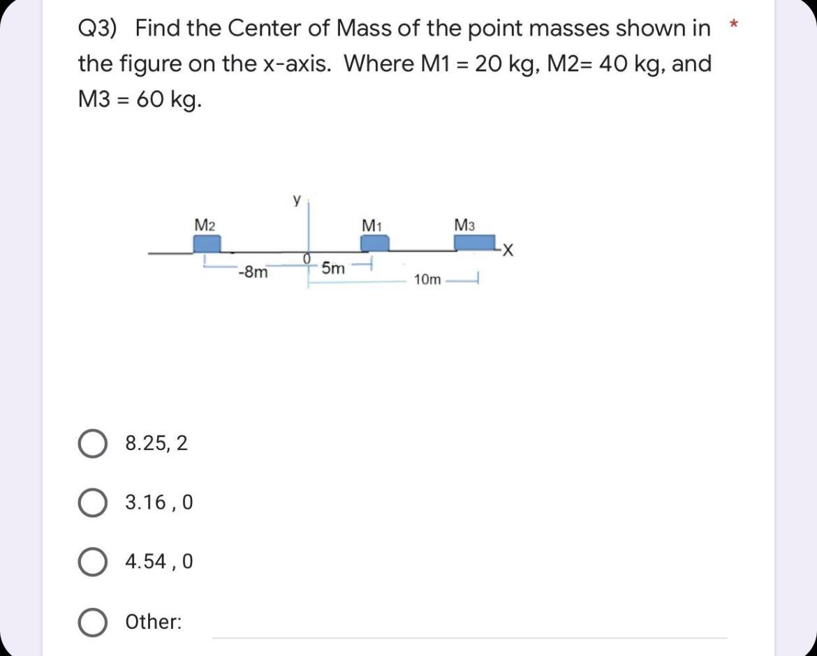 [Solved]: Q3) Find the Center of Mass of the point masses