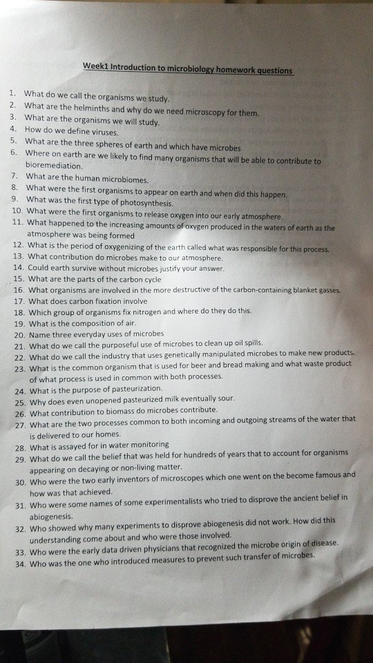 Solved Week1 Introduction to microbiology homework questions | Chegg.com