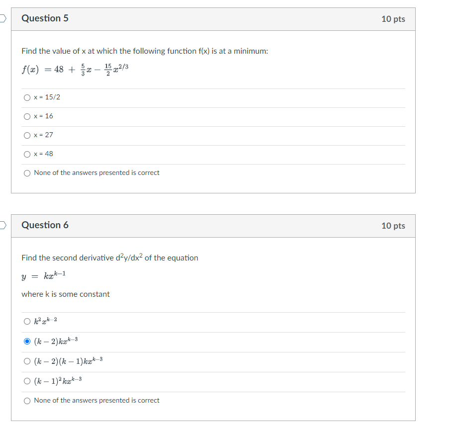 Solved Find the value of x at which the following function | Chegg.com