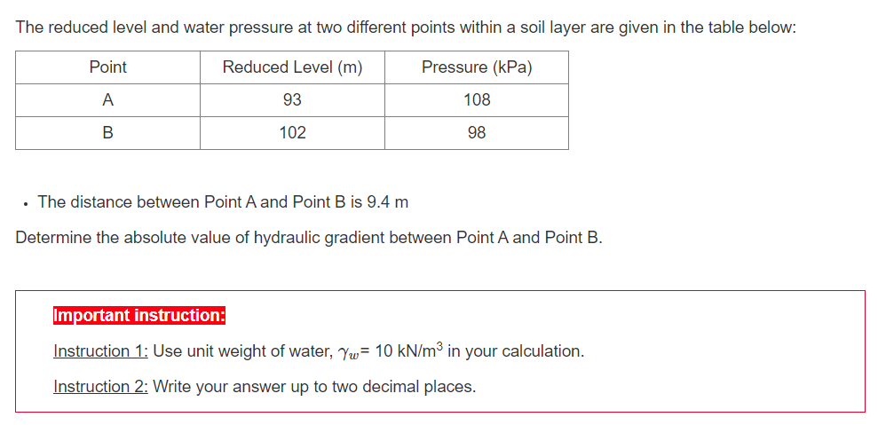 Solved The reduced level and water pressure at two different | Chegg.com