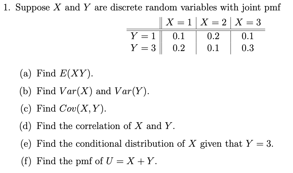 Solved 1. Suppose X and Y are discrete random variables with | Chegg.com