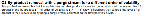 Solved Q2 By-product removal with a purge stream for a | Chegg.com