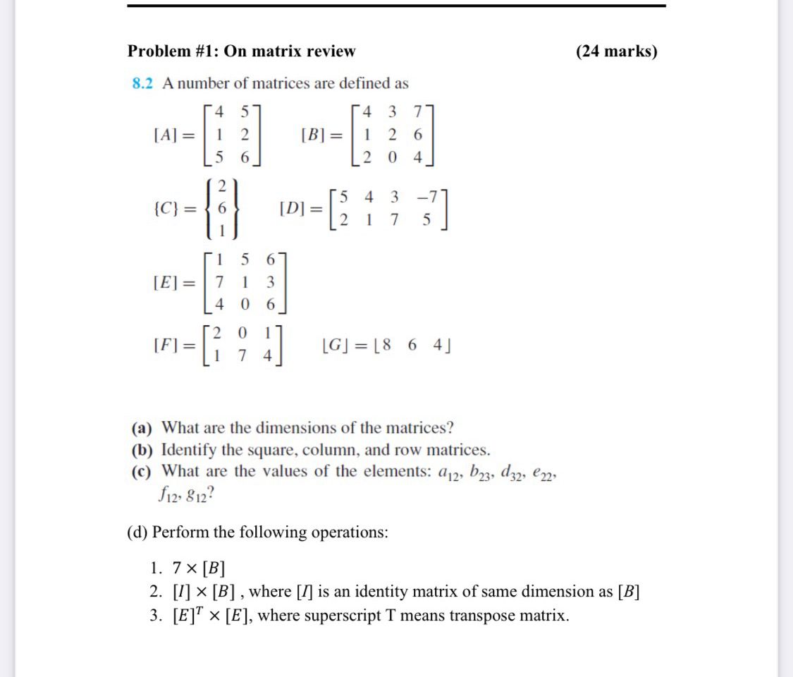 Solved Problem \#1: On matrix review (24 mark 8.2 A number | Chegg.com