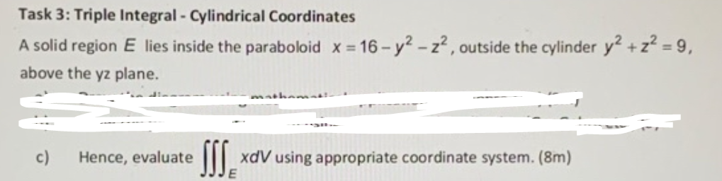 Solved Task 3 Triple Integral Cylindrical Coordinates A