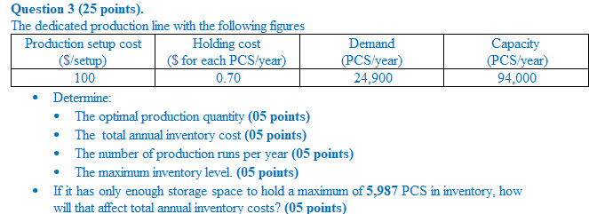 Solved Question 3 (25 points). The dedicated production line | Chegg.com