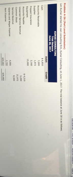 Solved Problem 4-2A (Part Level Submission) Len Kumar | Chegg.com