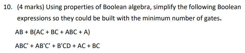 Solved (4 ﻿marks) ﻿Using properties of Boolean algebra, | Chegg.com