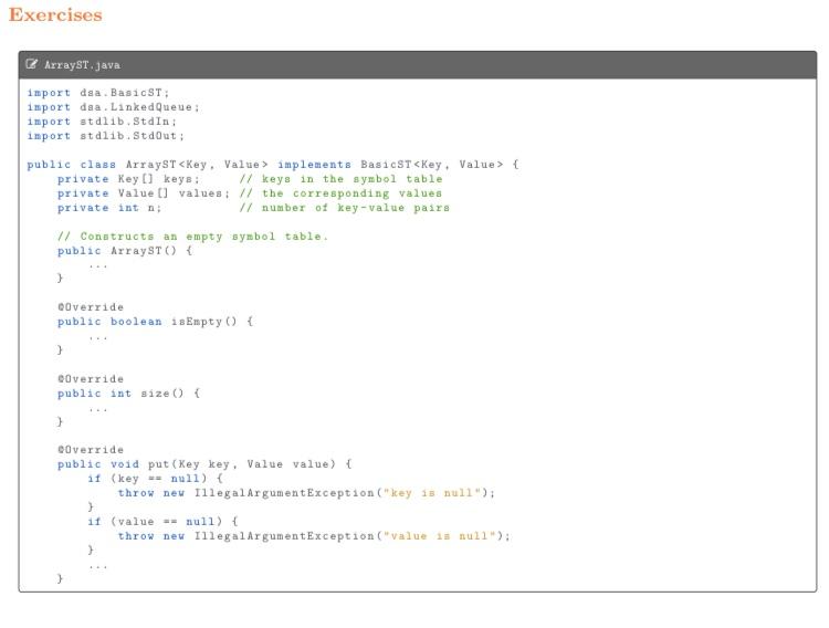 Exercises Exercise 1. (Array-based Symbol Table) | Chegg.com