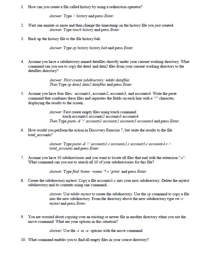 Solved 1. How can you create a file called history by using | Chegg.com