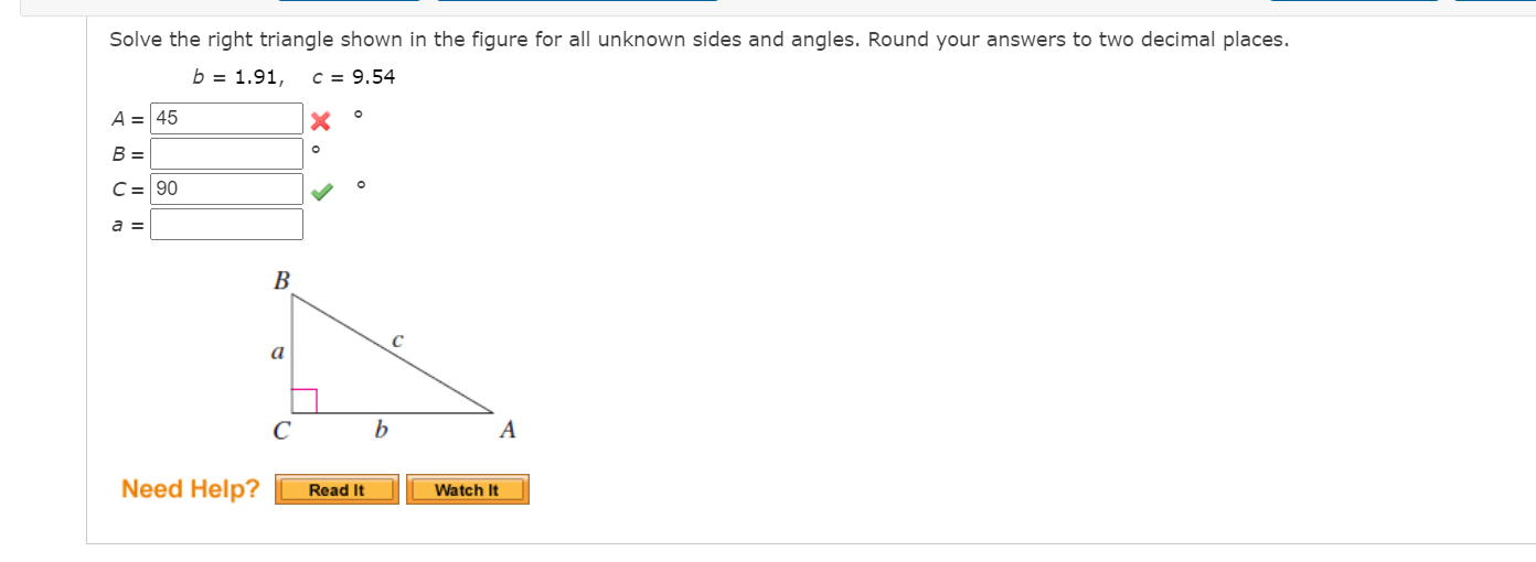 Solved Solve the right triangle shown in the figure for all | Chegg.com