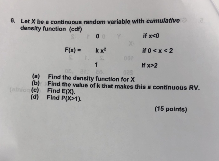 Solved Let X be a continuous random variable with cumulative | Chegg.com
