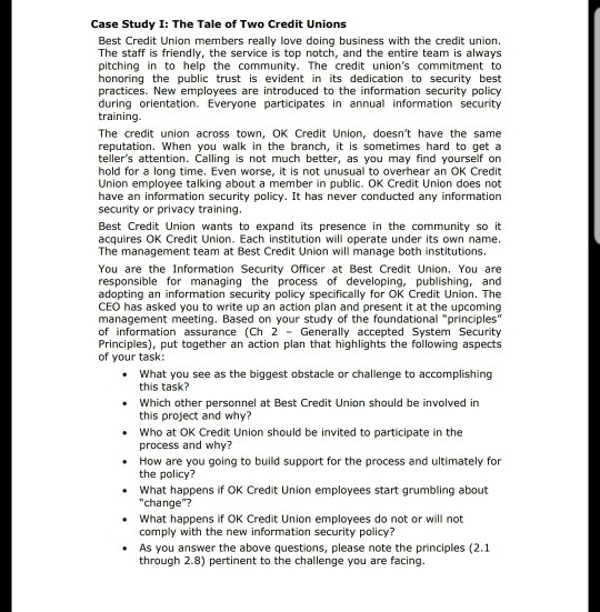 Solved Case Study I: The Tale of Two Credit Unions Best | Chegg.com