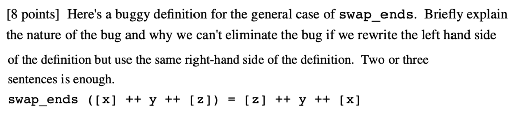 Solved [8 points] Here's a buggy definition for the general | Chegg.com