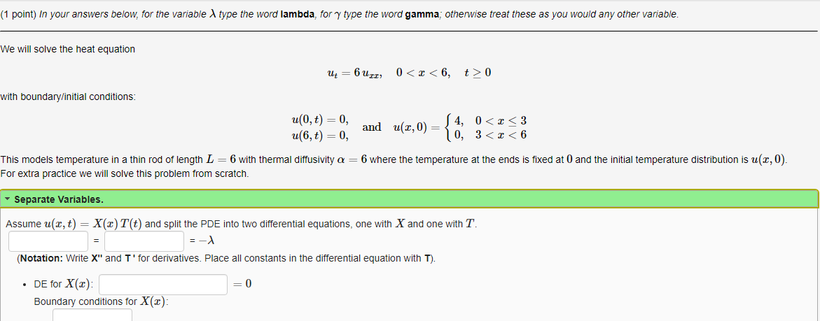 Solved (1 point) In your answers below, for the variable X | Chegg.com