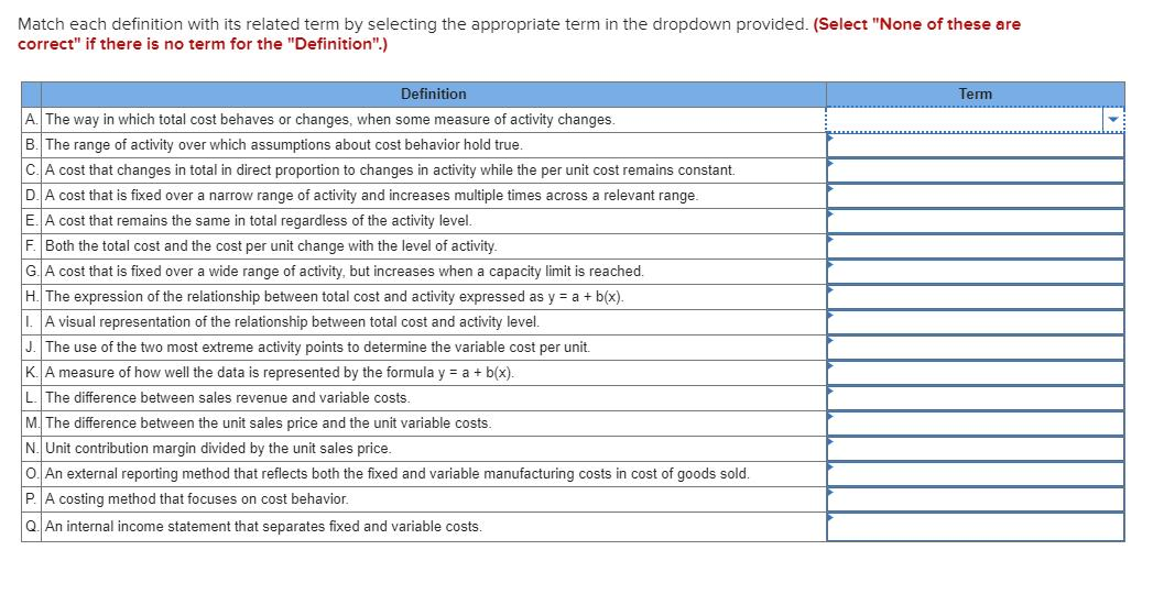 Solved Match each definition with its related term by | Chegg.com