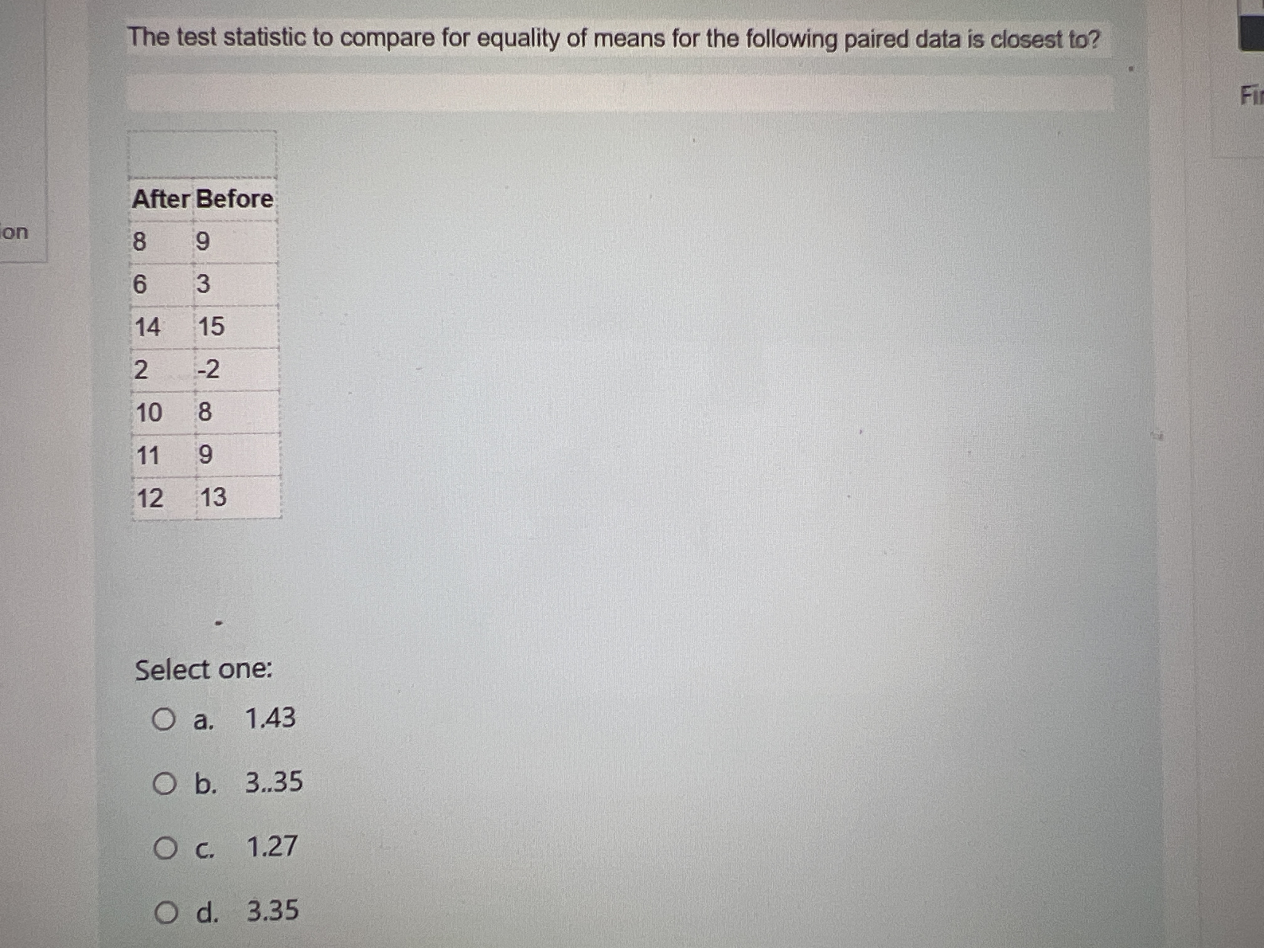 Solved The test statistic to compare for equality of means | Chegg.com