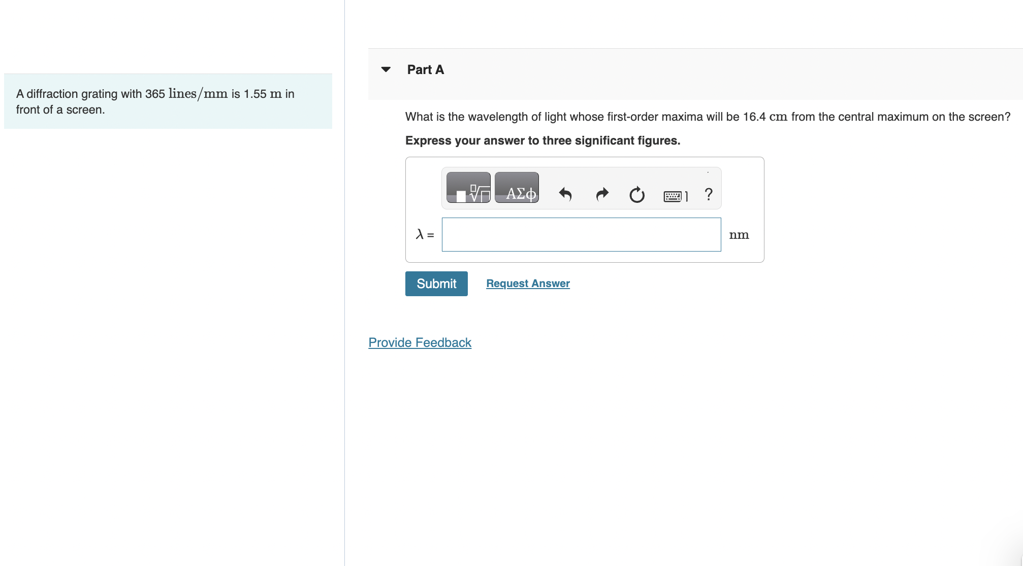 Solved A diffraction grating with 365 lines /mm is 1.55 m in | Chegg.com