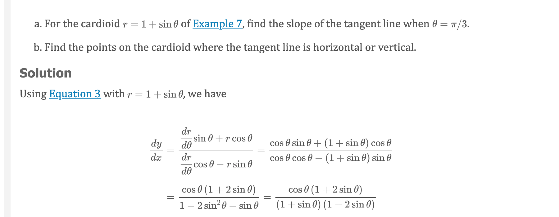 Solved a. For the cardioid r=1+ sin 0 of Example 7, find the | Chegg.com