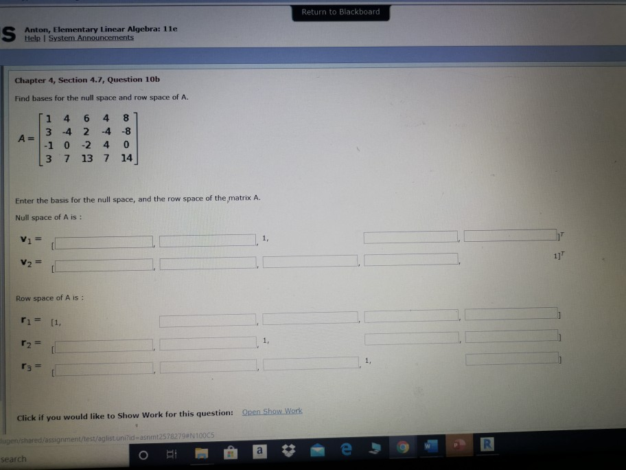 Solved Return to Blackboard - Anton, Elementary Linear | Chegg.com