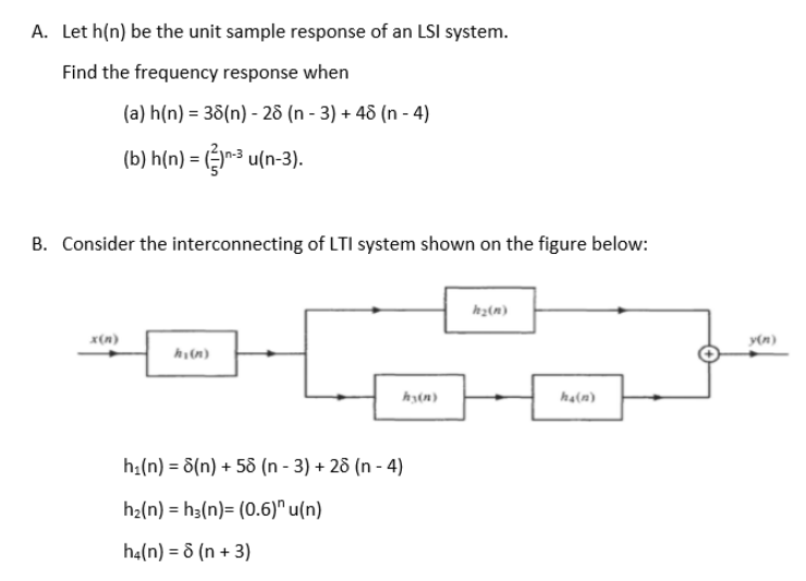 Solved A. Let h(n) be the unit sample response of an LSI | Chegg.com